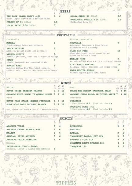 Tipples | The Tin Roof Cafeteria & Bakery Maldon