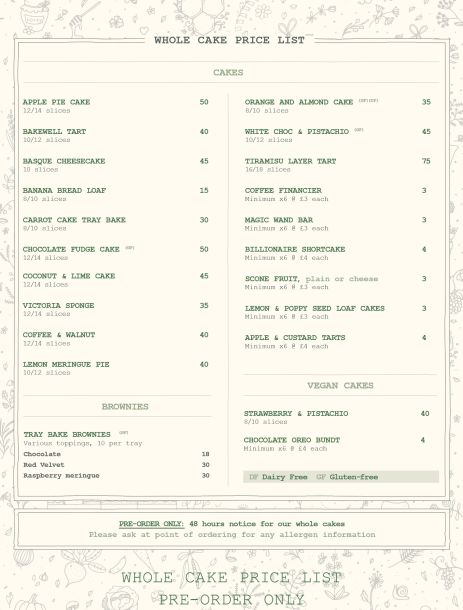 Whole Cake price list | The Tin Roof Cafeteria & Bakery Maldon